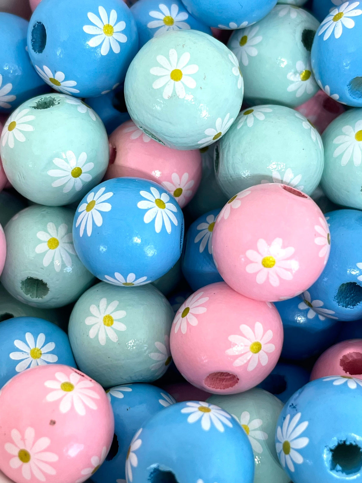Pastel Daisy Flower Bead Mix, Hand Painted Wood Beads for Garland, Boh ...