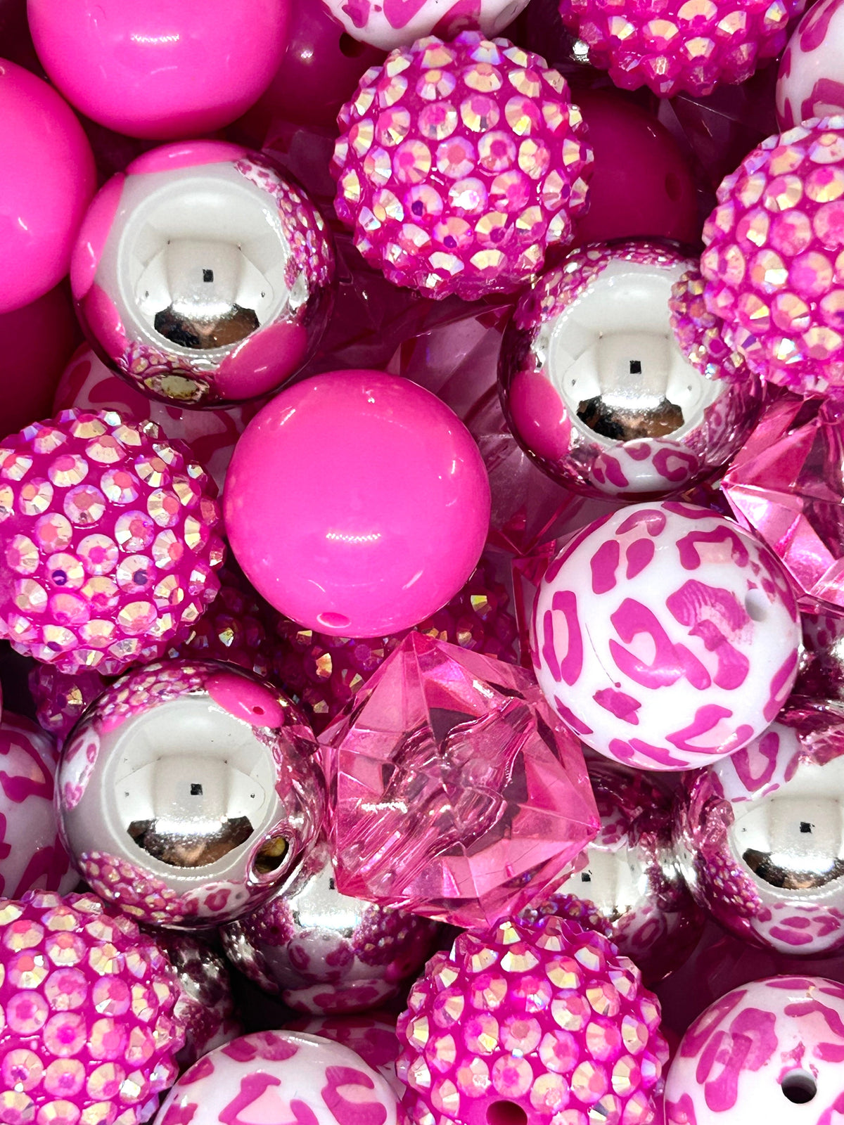 Chunky Hot Pink Themed Bubblegum Bead Mix, 20mm beads | Madison Beads